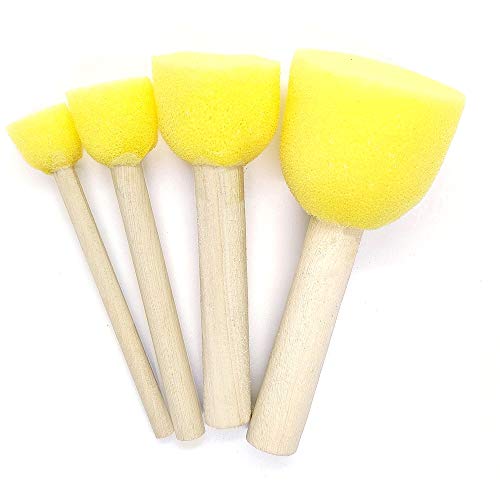 100Pcs Round Paint Foam Brush Set,Wooden Handle Paint Foam Sponge Brus ...